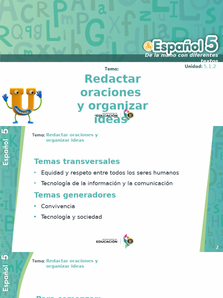 Espanol 5.u1.s2 Presentacion | PDF | Predicado (Gramática) | Artes del ...