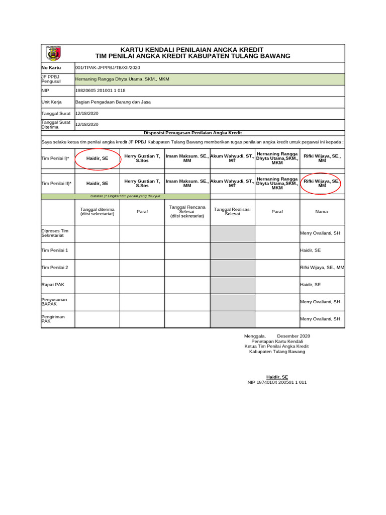 Kartu Kendali Penilaian AK | PDF