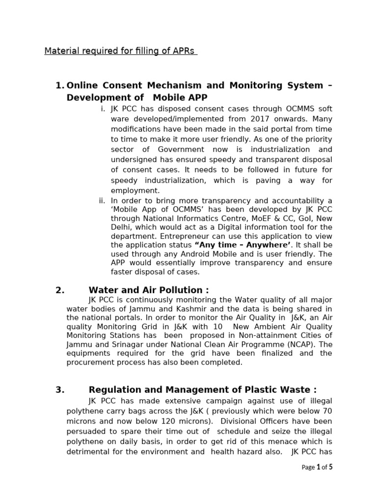 Material Required For Filling of APRs | PDF | Human Impact On The Environment | Environmental Issues