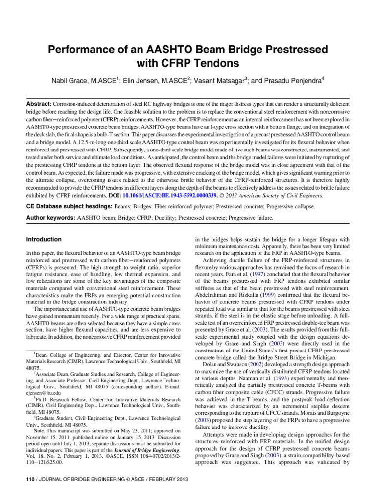 Performance of An AASHTO Beam Bridge Prestress With CFRP Tendons | PDF ...