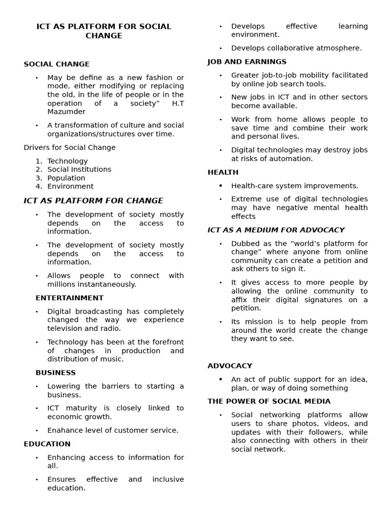 ICT AS PLATFORM FOR SOCIAL CHANGE | PDF
