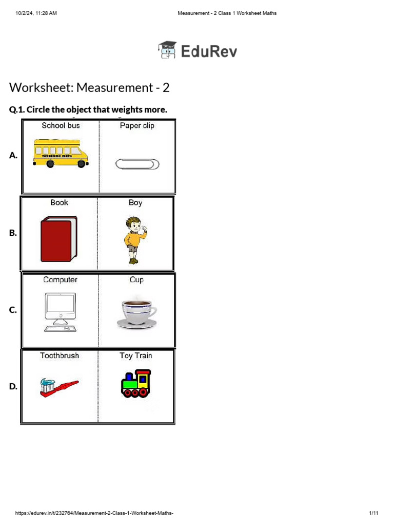 Class 1 Measurement Worksheet 2 | PDF | Teaching Methods & Materials ...