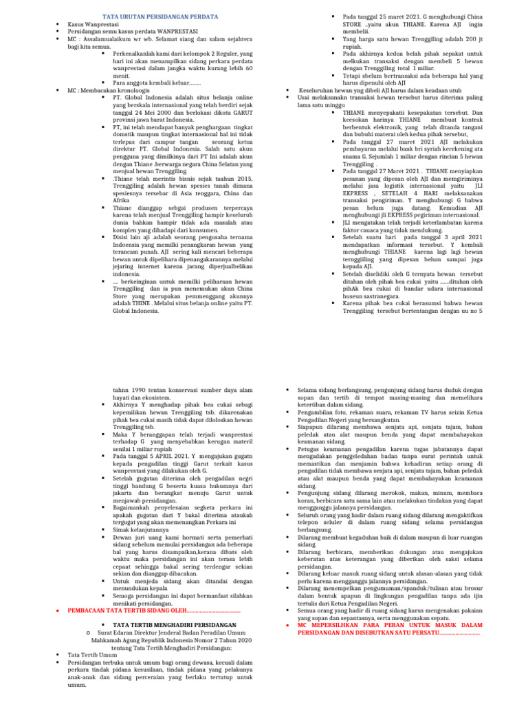 Tata Cara Persidangan Perdata Kehamiran Hukum | PDF