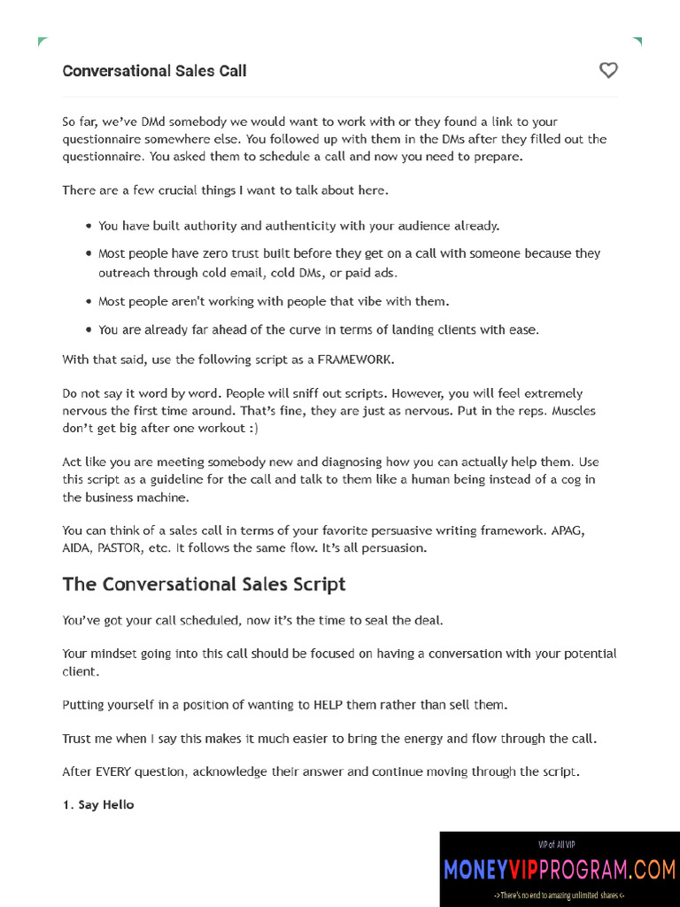 Conversational Sales Call Framework | PDF | Self-Improvement