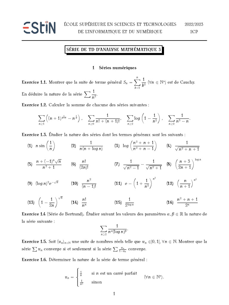 Série de TD D'analyse 3 - ALL | PDF