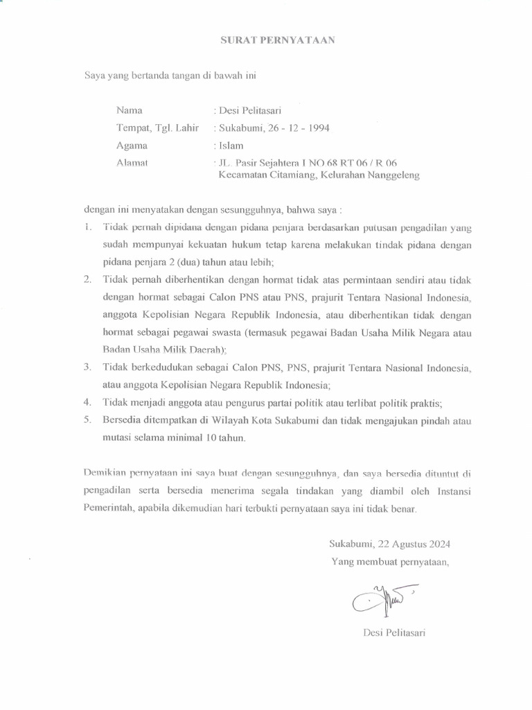 Surat Pernyataan Scan | PDF