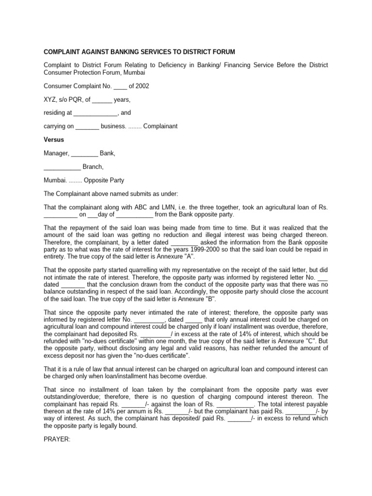 Complaint Against Banking | PDF