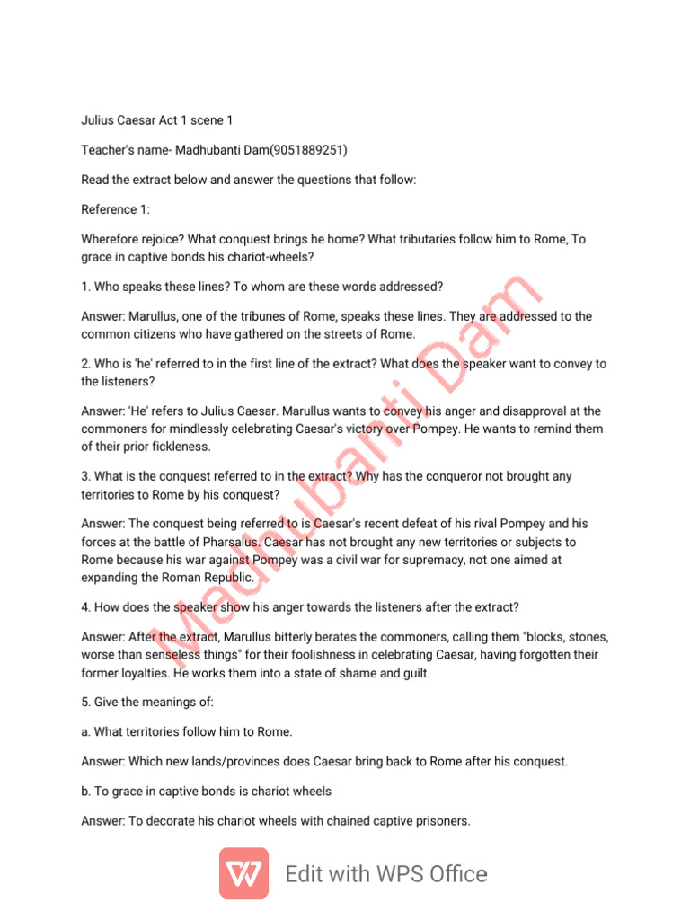 Julius Caesar Act 1 Scene 1 Madhubanti | PDF | Julius Caesar | Pompey