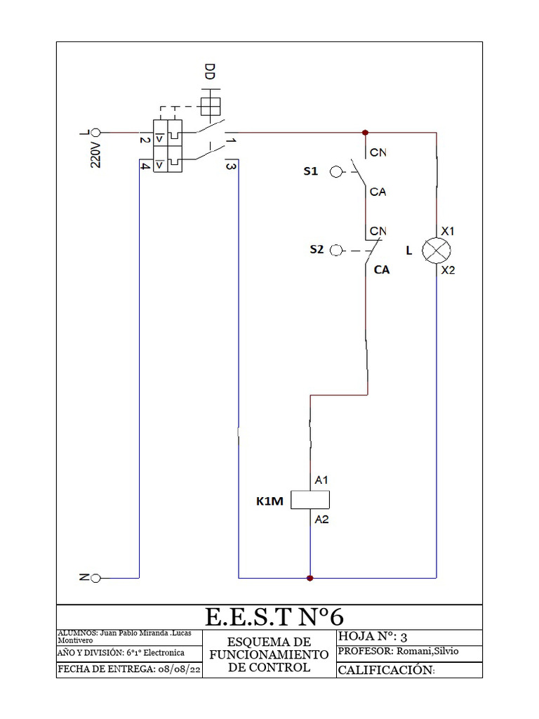Hoja N°3 (ESQUEMA DE FUNCIONAMIENTO DE CONTROL) Prueba 1 | PDF