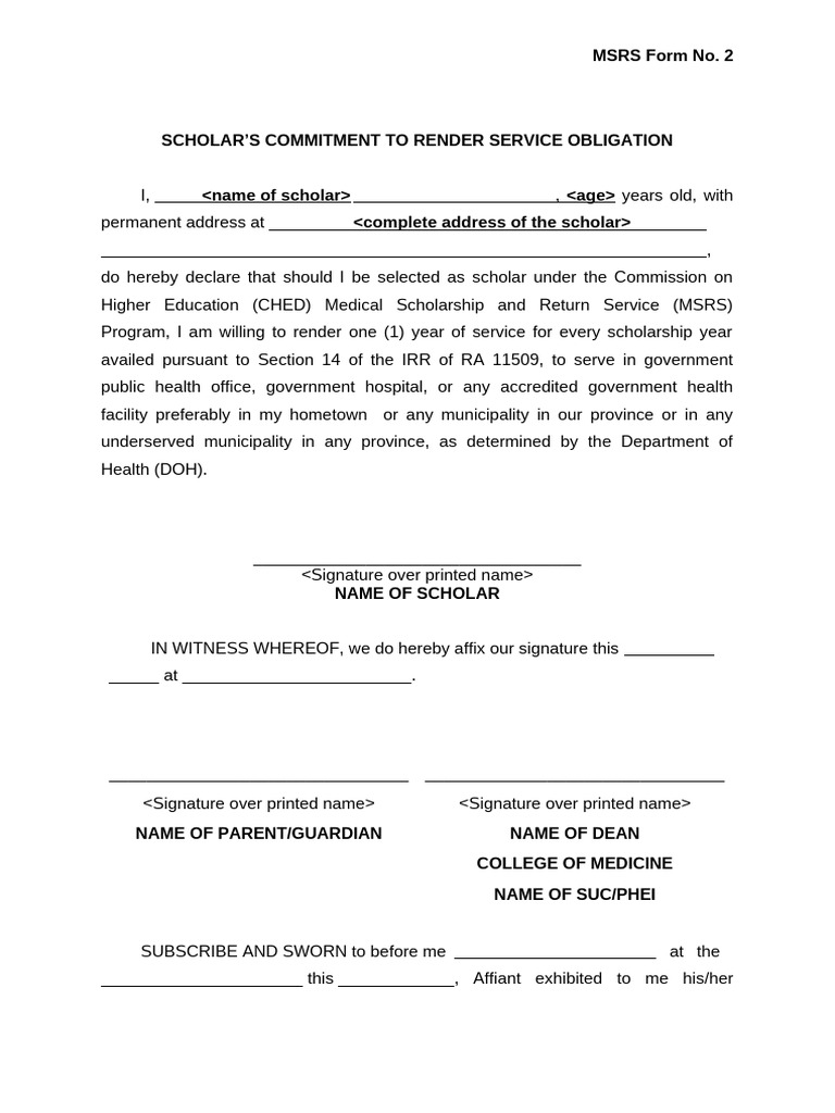 MSRS - Form No. 2 Commitment Render Service | PDF | Law