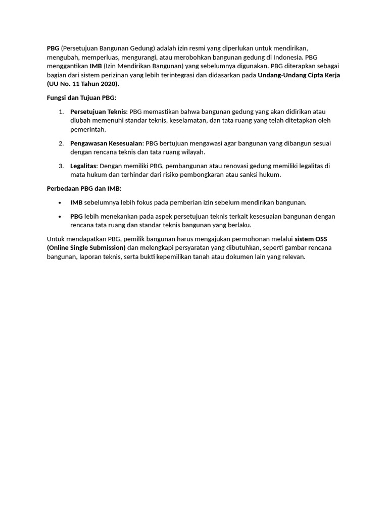PBG IMB Undang-Undang Cipta Kerja (UU No. 11 Tahun 2020) Fungsi Dan Tujuan PBG: Persetujuan ...