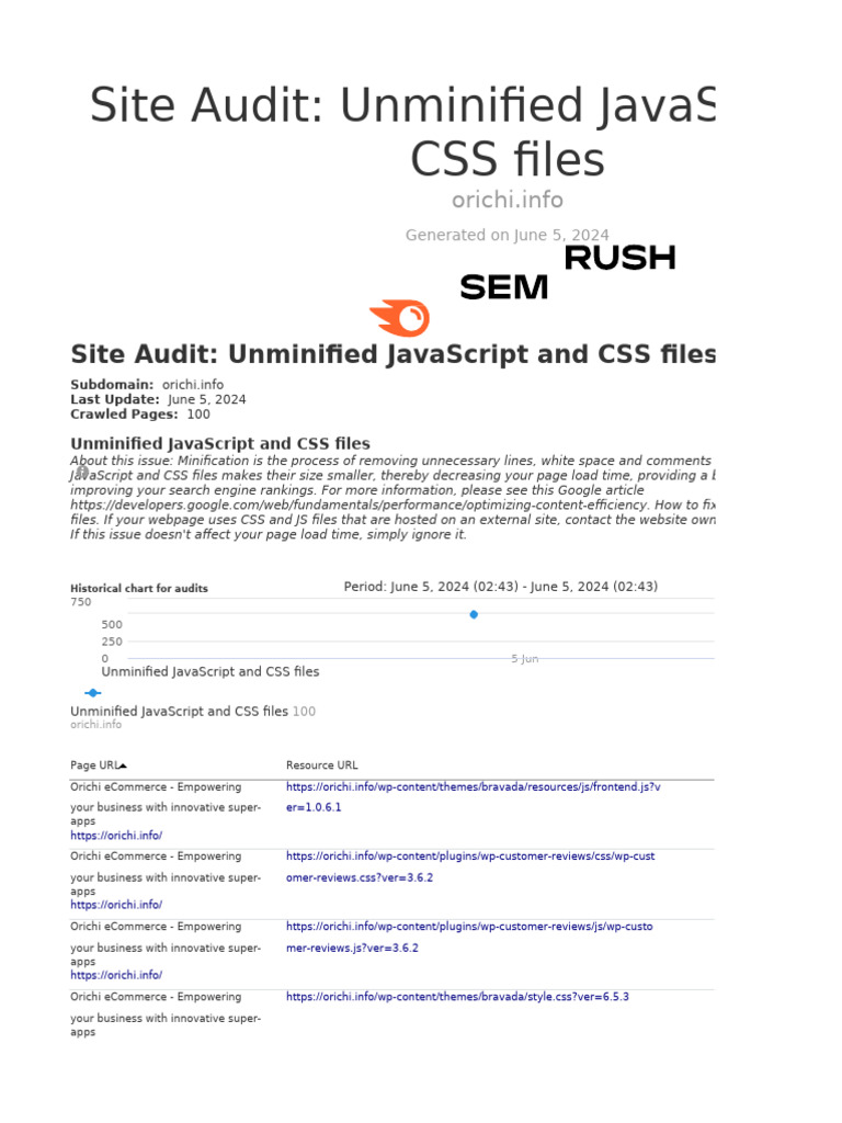 Semrush-Site Audit Unminified JavaScript and CSS Files-Orichi Info-5th Jun 2024 | PDF