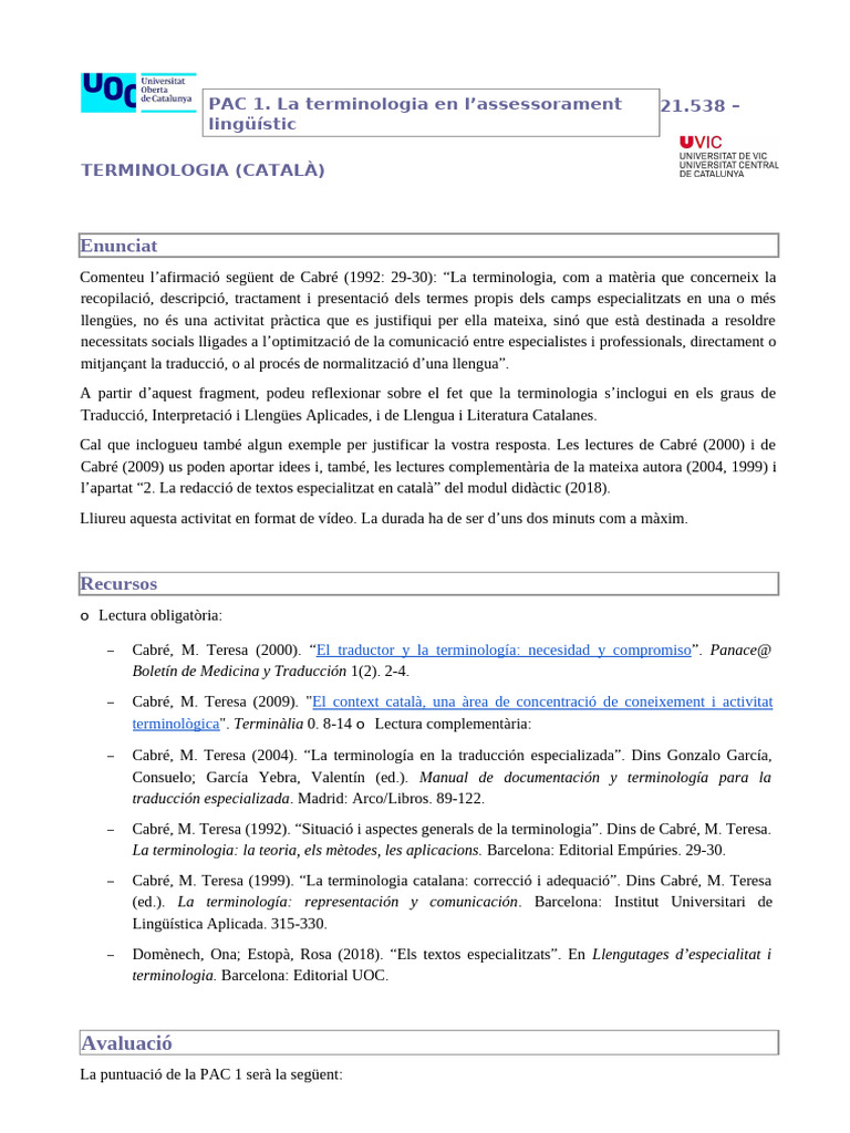 Terminologia Tgia - Pac 1 | PDF