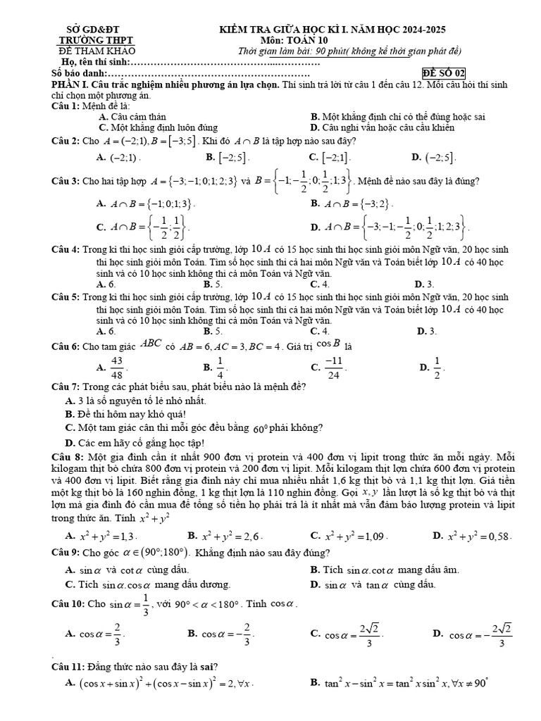 chữa TOÁN ĐỀ 2 GK1 | PDF