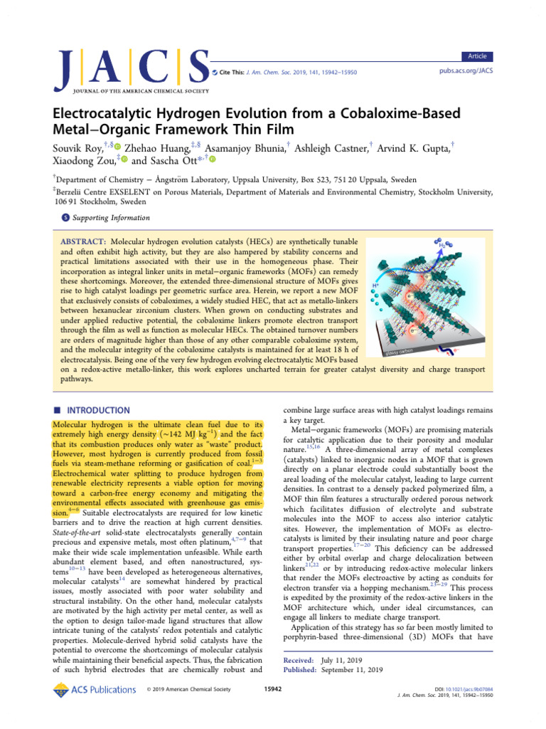 Electrocatalytic Hydrogen Evolution From A Cobaloxime-Based Metal ...