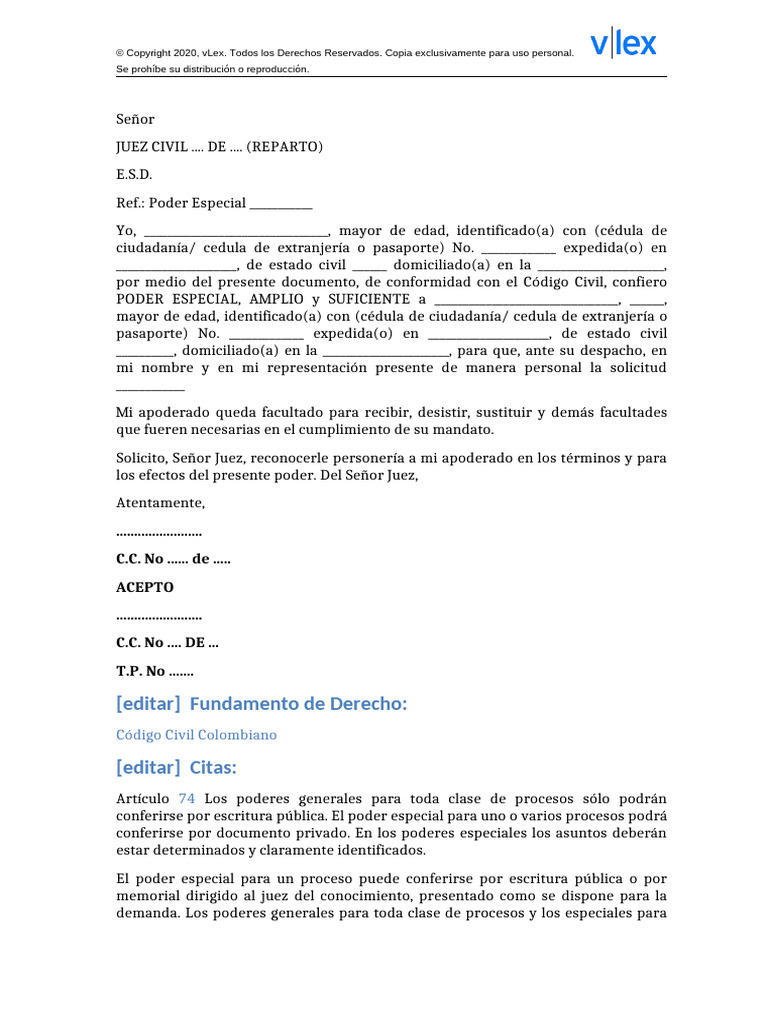 Poder Especial Otorgado Por Persona Natural para Representac | PDF