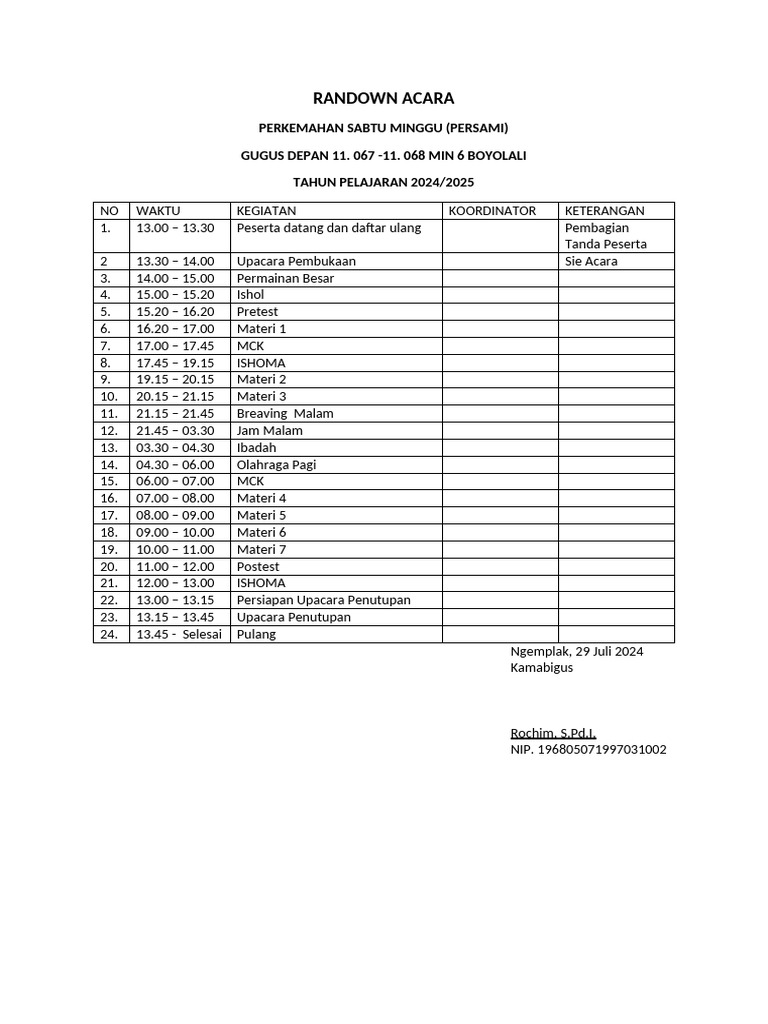 Randown Acara Persami 2024-2025 | PDF