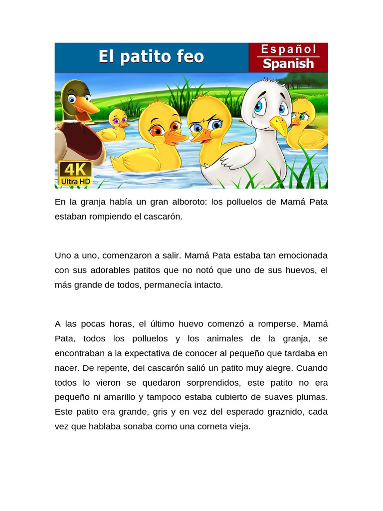 El Patito Feo, Cuentos Cortos Infantiles. | PDF