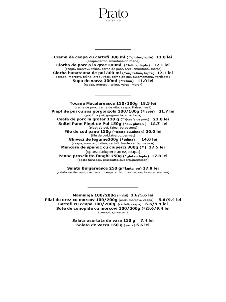 Meniu Prato Catering | PDF