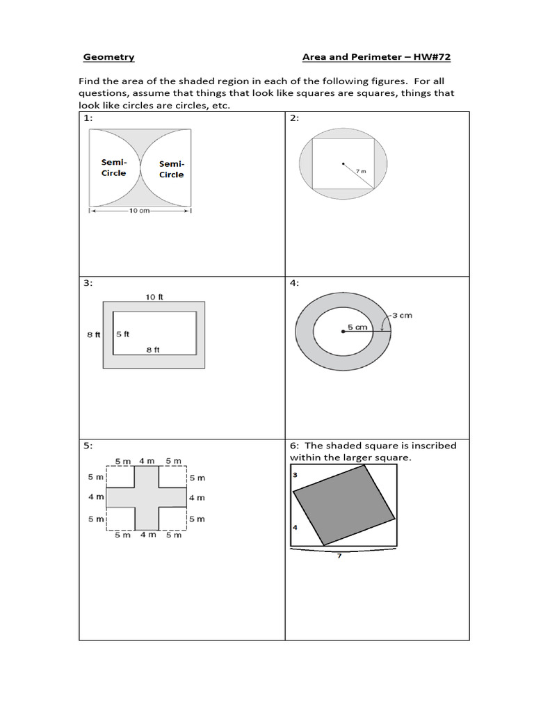 Area of Shaded Region Worksheet (No Answers Part 2) | PDF | Teaching ...