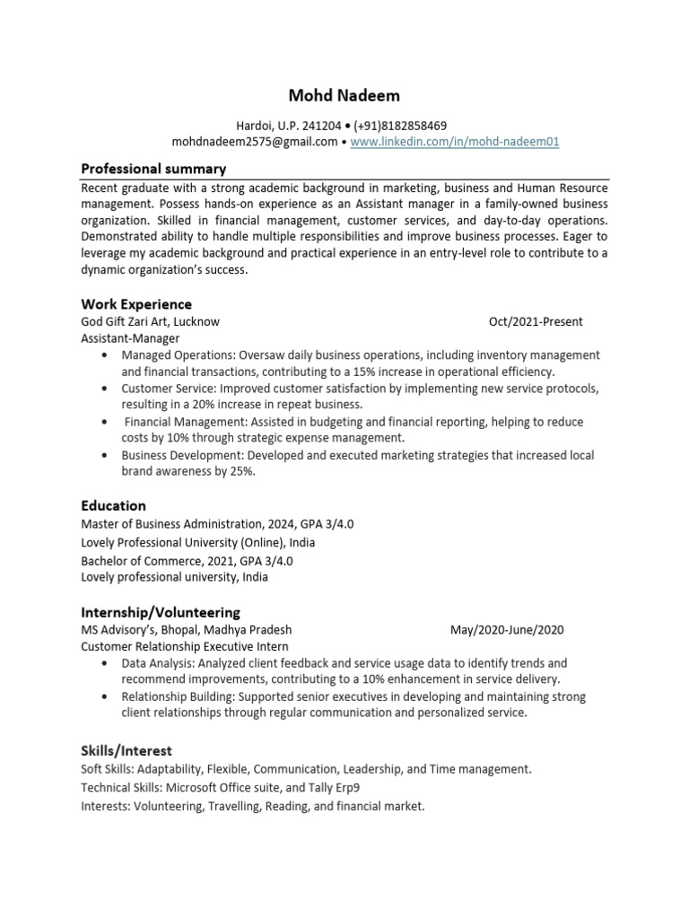 Mohd Nadeem CV | PDF