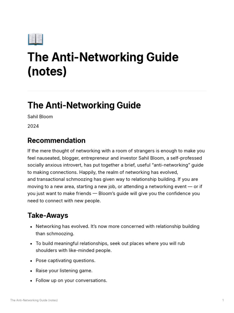 The Anti-Networking Guide Notes | PDF