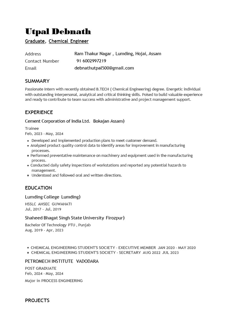 Utpal Debnath Resume | PDF | Engineering