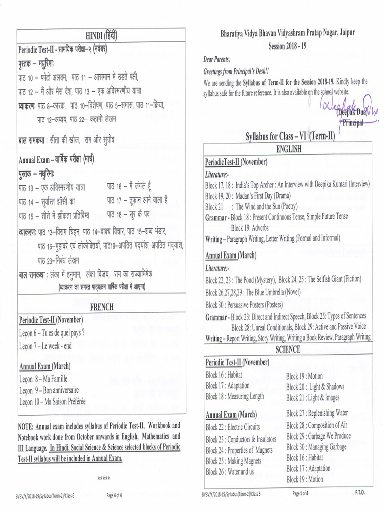 Syllabus 2018-19 Term-2 Classes VI, VII & VIII | PDF