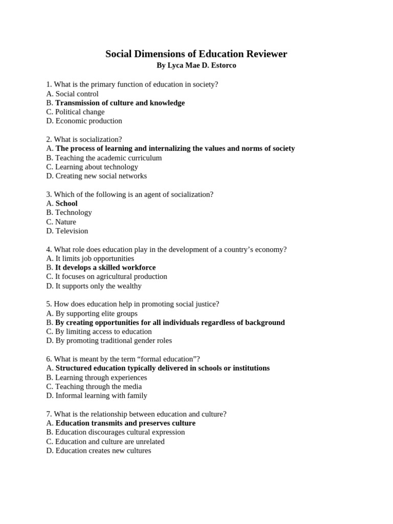 SOCIAL DIMENSIONS OF EDUCATION | PDF