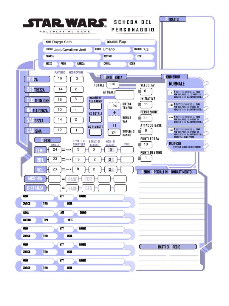 Scheda Star Wars d20 | PDF