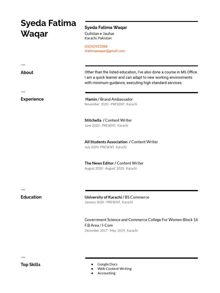 Resume Syeda Fatima Waqar | PDF