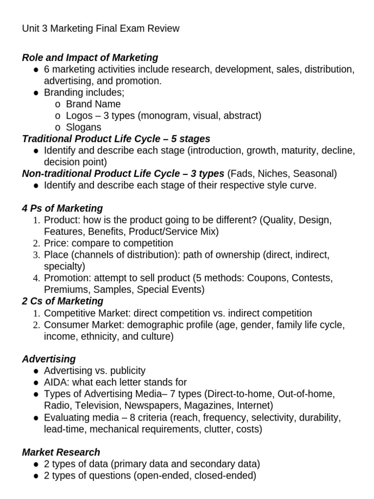 Unit 3 Marketing Final Exam Review | PDF