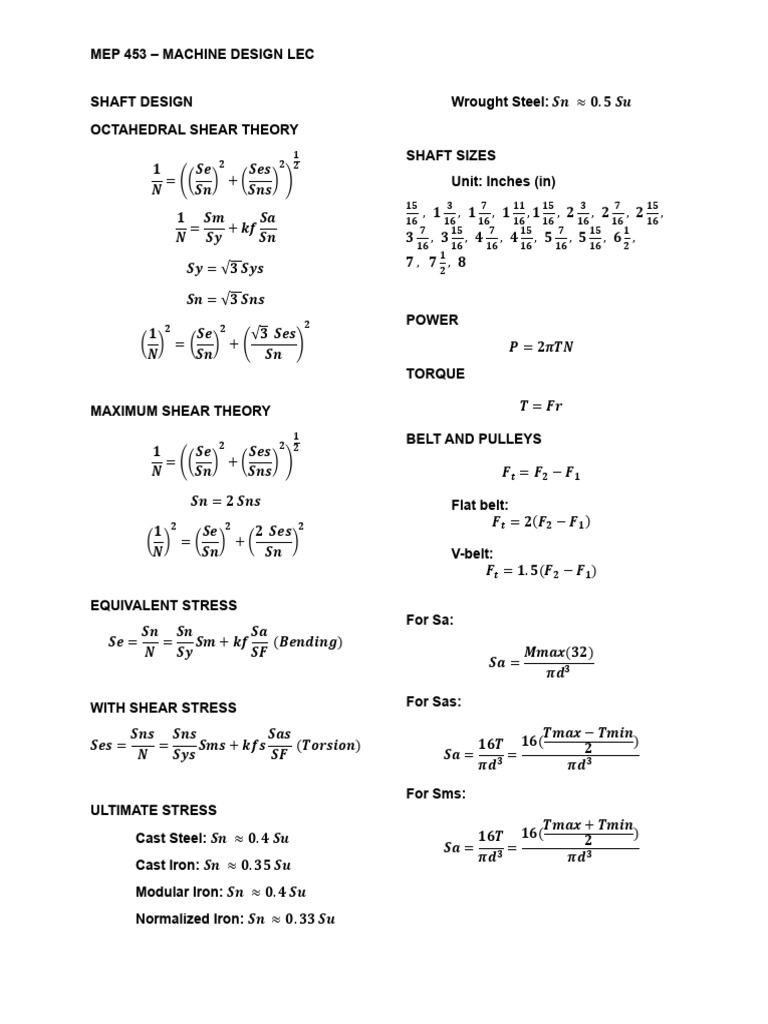 Shaft Design Formulas | PDF | Belt (Mechanical) | Solid Mechanics