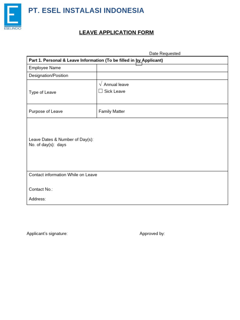 Leave+Application+Form Eselindo | PDF