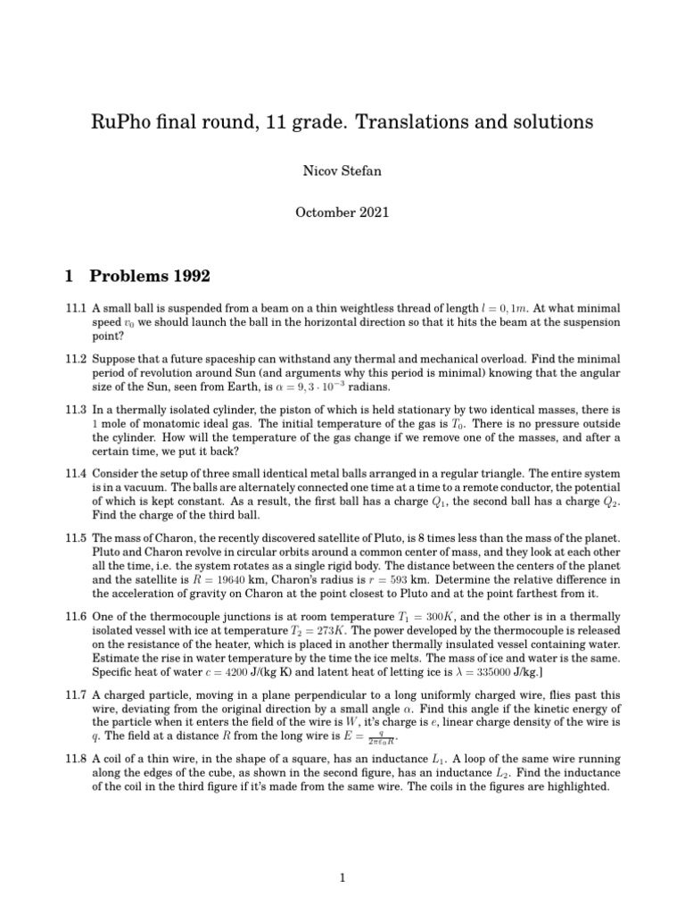 RuPho 11th Grade Final Problems | PDF | Ice | Pluto