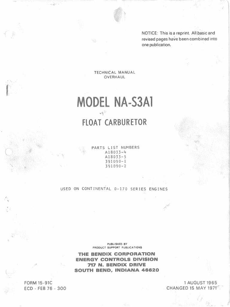 Bendix NA-S3A1 Carb Technical Overhaul Manual | PDF