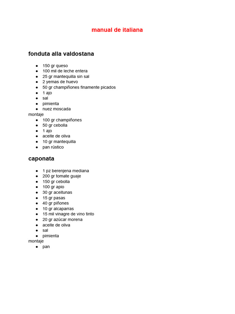 Manual de Italiana 2024 (Por Chef Marcell) | PDF