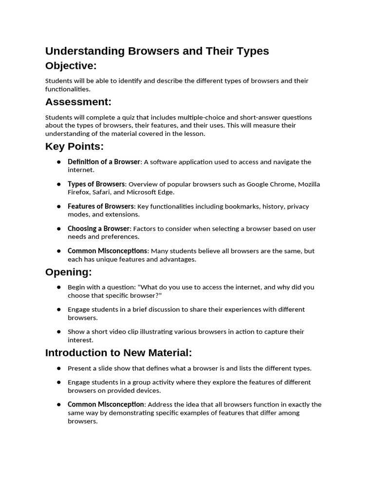 9th Grade Browser Types Lesson Plan 2 | PDF 9th Grade Browser Types Lesson Plan 2 | PDF
