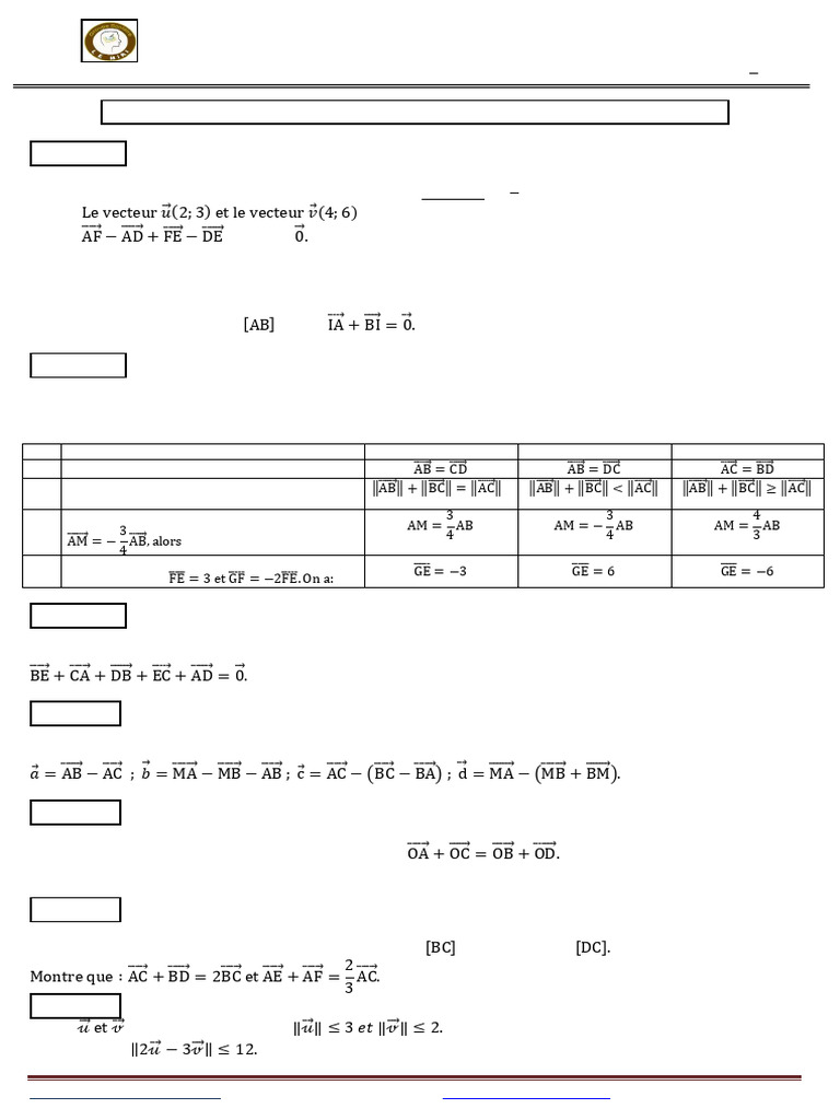 TRAVAUX_DIRIGES_N°2_DE_MATHS_2nde_C_Vecteurs_et_points_du_plan | PDF TRAVAUX_DIRIGES_N°2_DE_MATHS_2nde_C_Vecteurs_et_points_du_plan | PDF