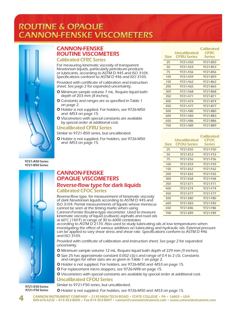 Cannon-Fenske Viscometer Overview | PDF | Viscosity | Gases