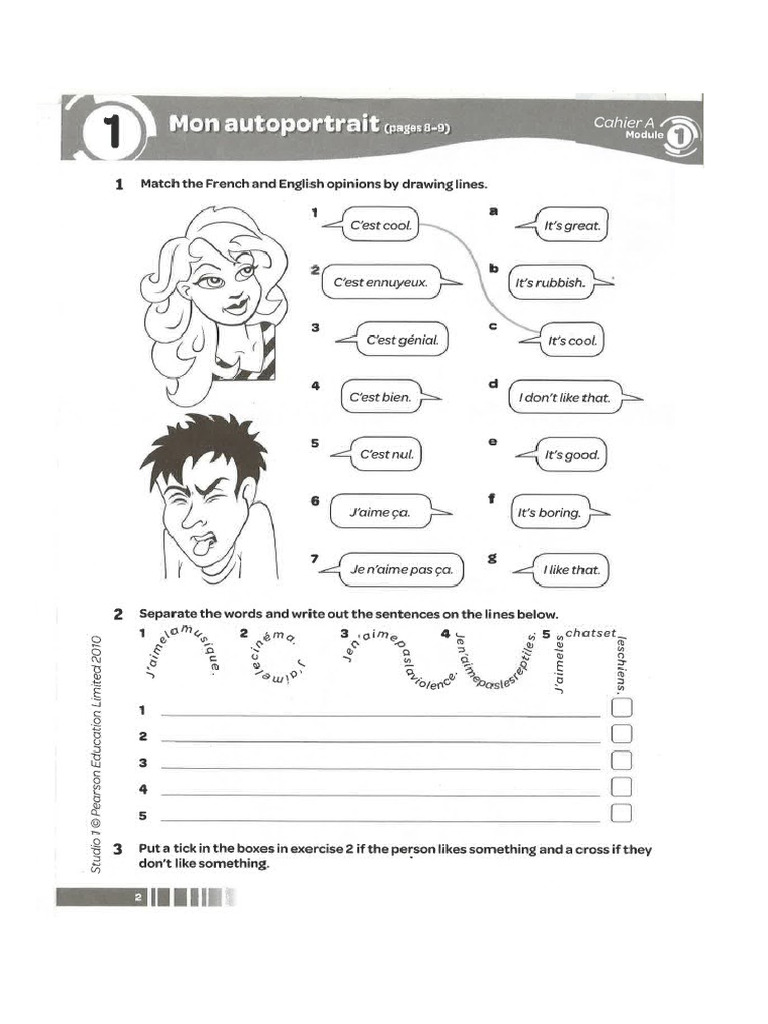 Mon Autoportrait, Workbook A, Page 2. Background | PDF