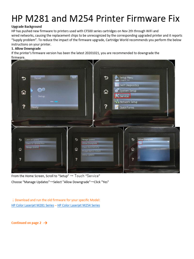 CF500 HP M281 and M254 Printer Firmware Fix | PDF | Business | Computers