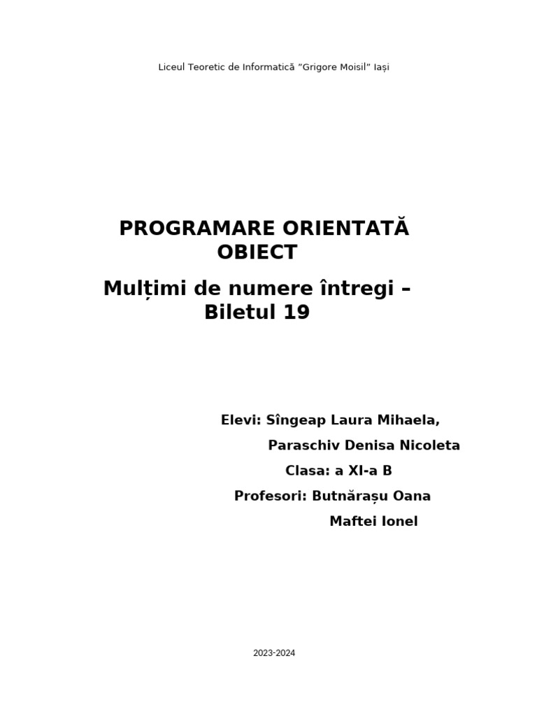 Documentație Proiect OOP - Multimi | PDF