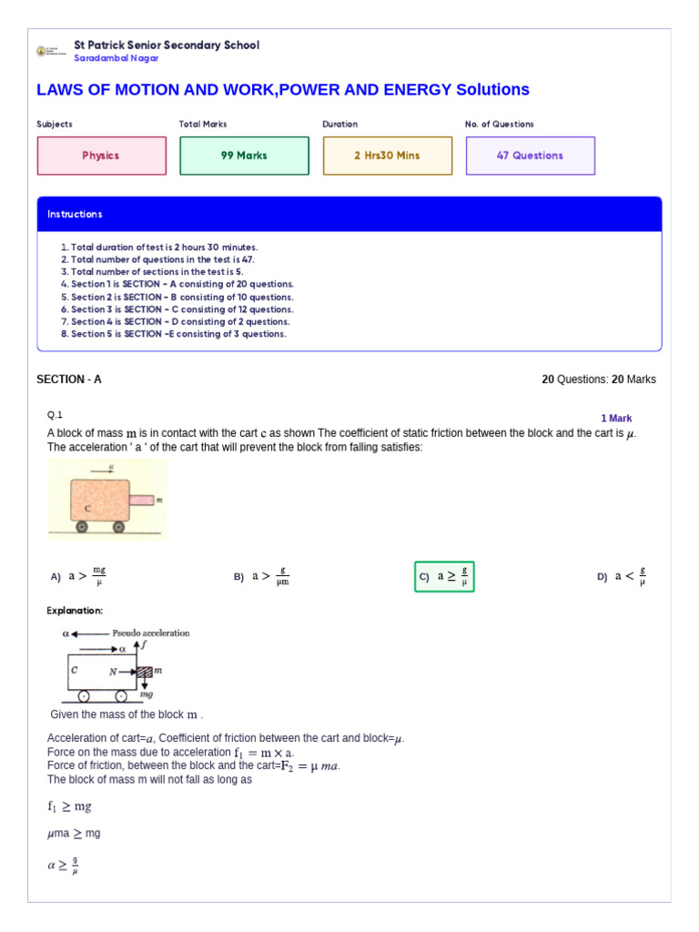 LAWS OF MOTION AND W.P.AND E - ANS. (4) | PDF
