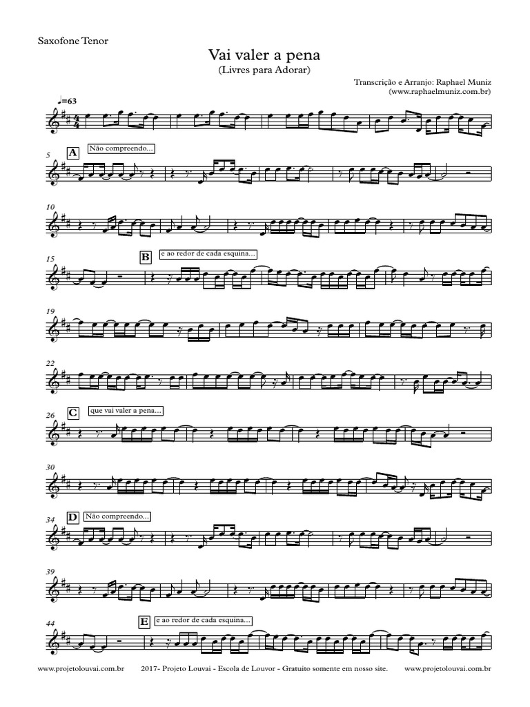Vai Valer A Pena - Saxofone Tenor | PDF