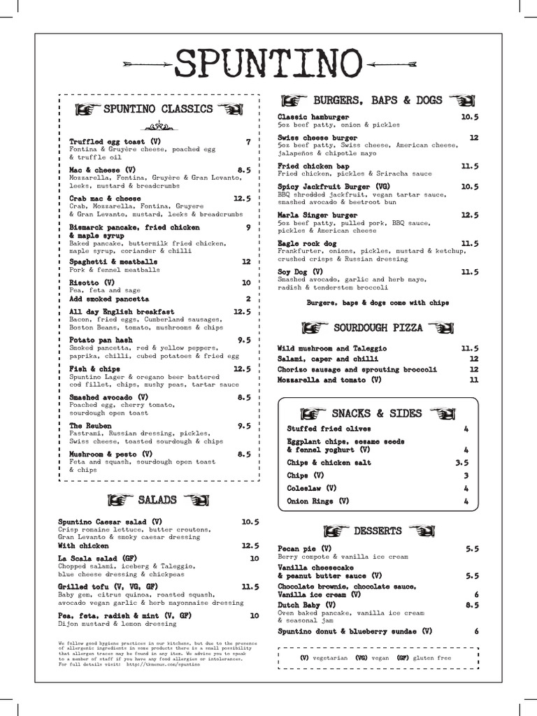 Spuntino Main Menu | PDF