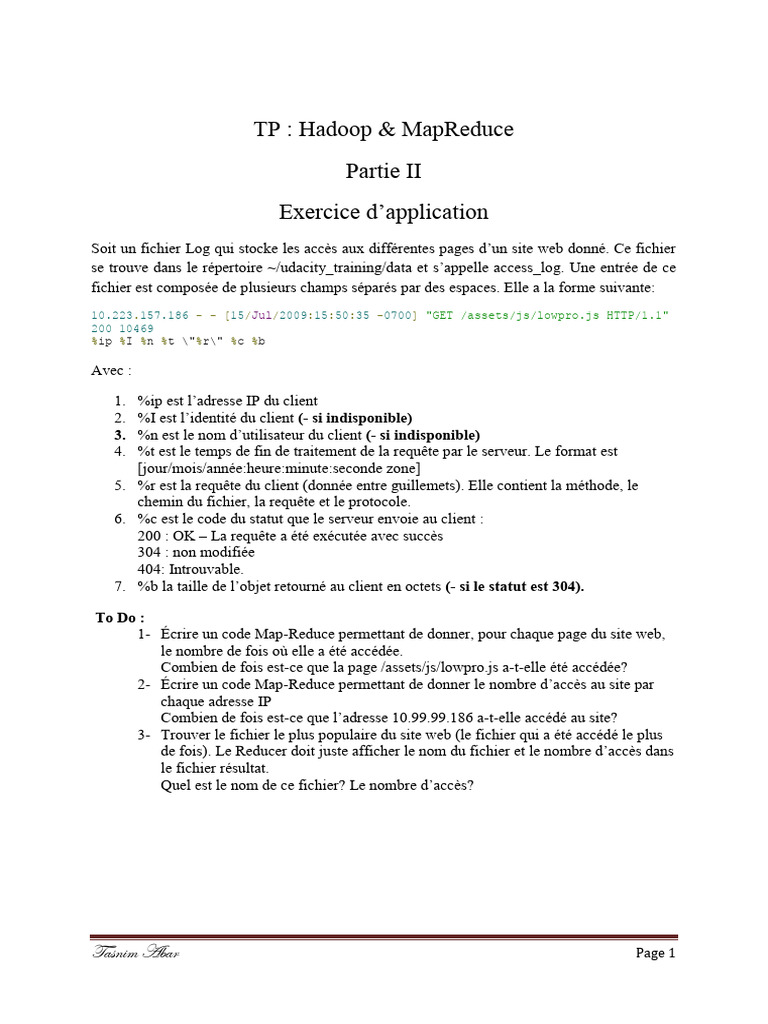 TP Map-reduce Hadoop partie II | PDF