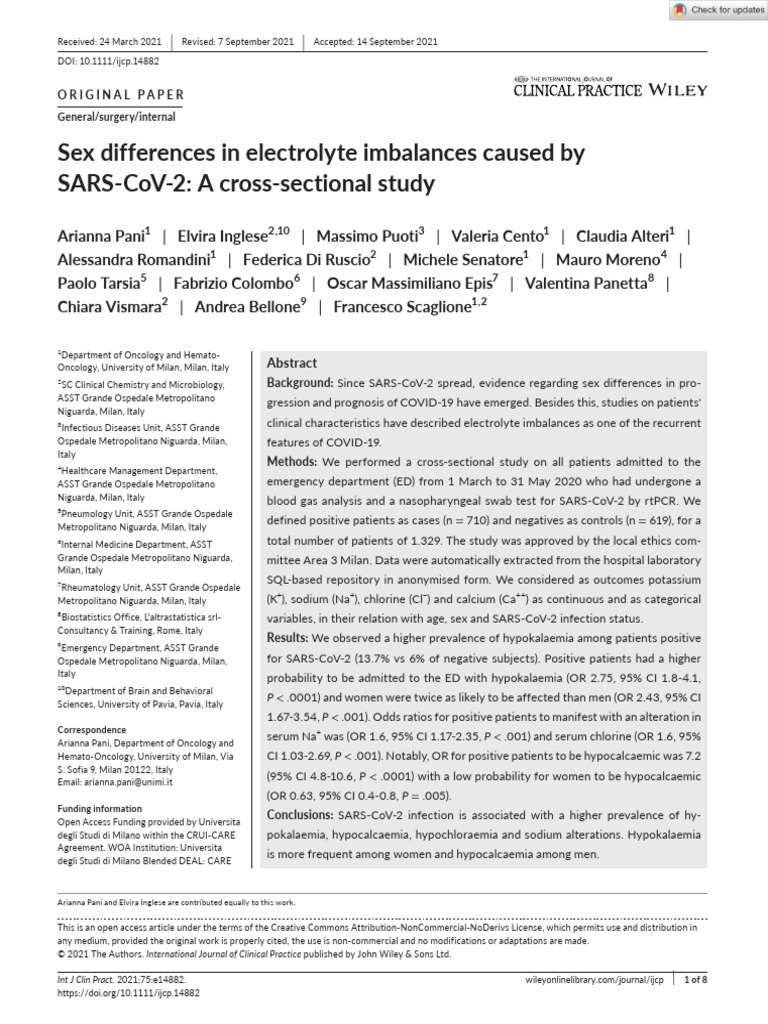 Int J Clinical Practice 2021 Pani Sex Differences In Electrolyte Imbalances Caused By Sars
