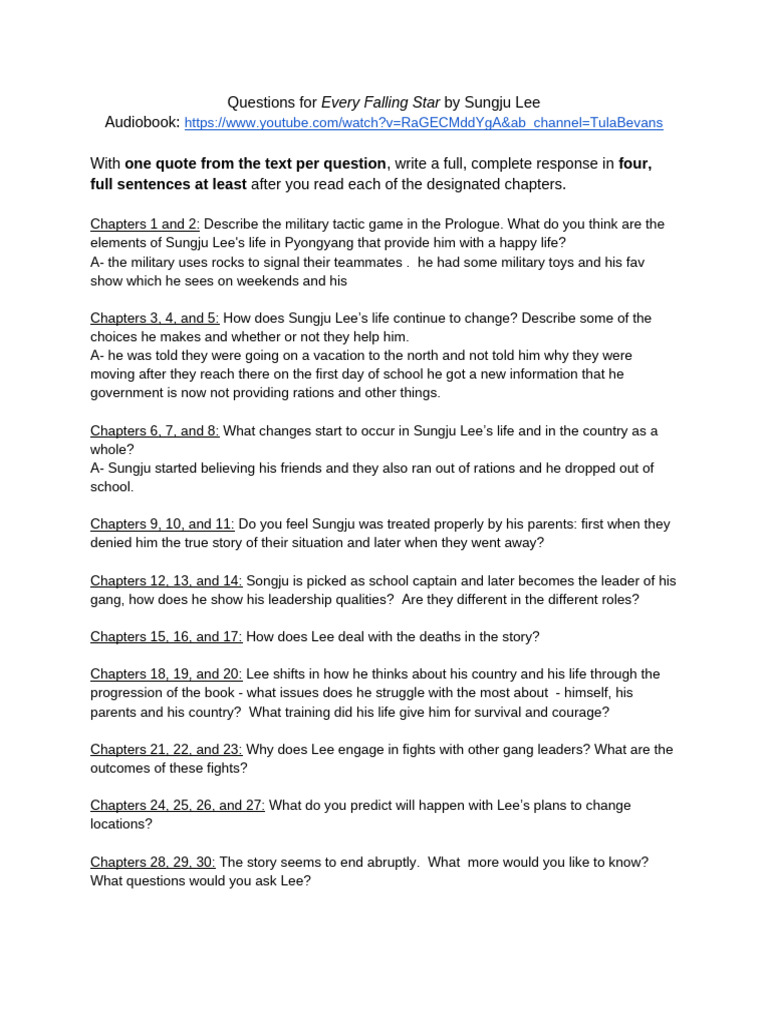 Every Falling Star QUESTIONS | PDF