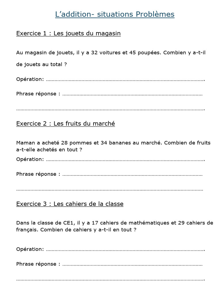 Les Problemes D'addition - La Somme | PDF